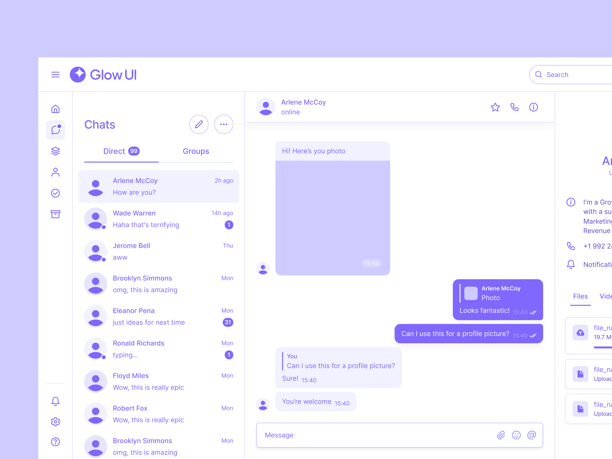 Made with Glow UI kit #5 — Chat Wireframe by Alexey Likhobabin | Layers