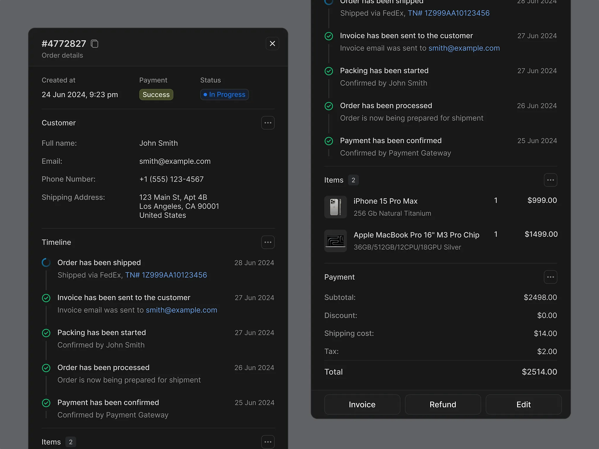 Order Detail Panel by Dmitry Sergushkin | Layers